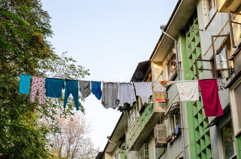 Colored Laundry Hanging Out On A Clothesline In The Street Stock Image ...