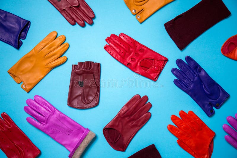 Multi-colored Leather Gloves for Women Stock Photo - Image of leather ...