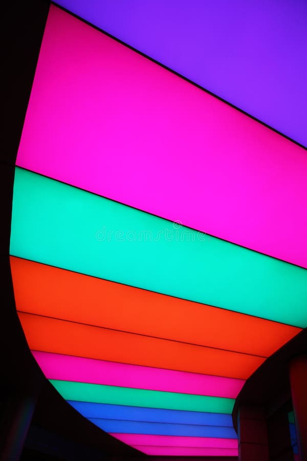 Multi-colored LED Light Box in the Ceiling As a Lamp at Night Stock ...