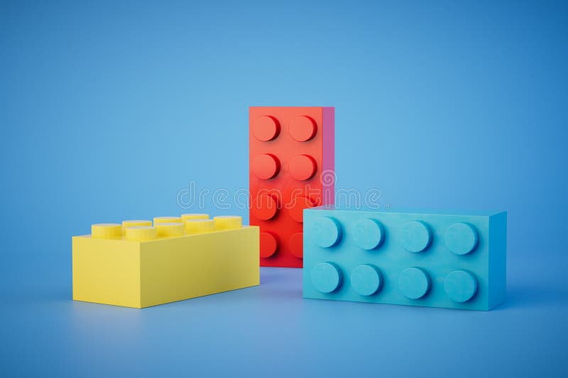 Multi-colored Lego Blocks on a Blue Background. 3D Render Stock ...