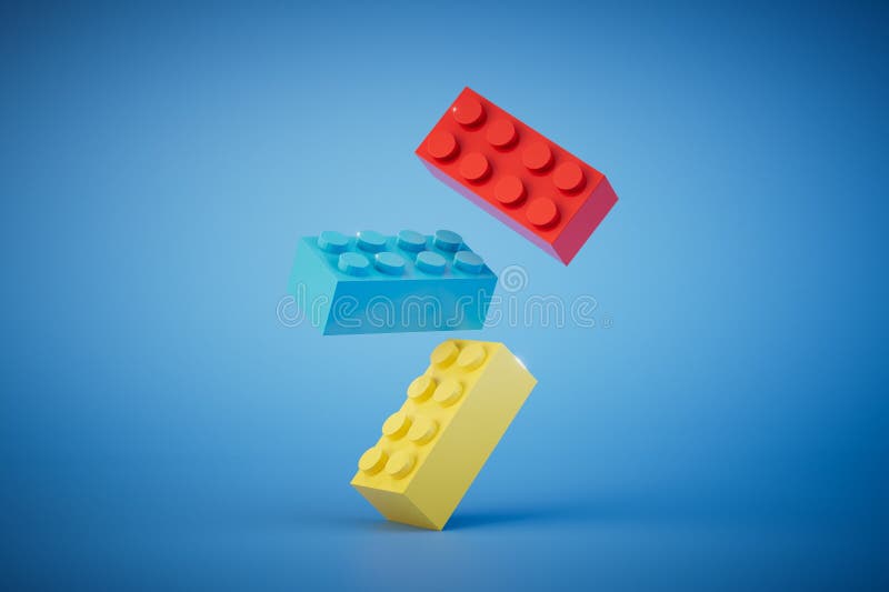 Multi-colored Lego Blocks Flying Across a Blue Background. 3D Render ...