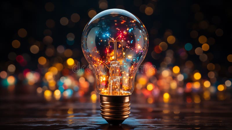 Multi-colored Light Bulb Glows Vibrantly with Surrounding Multi-colored ...