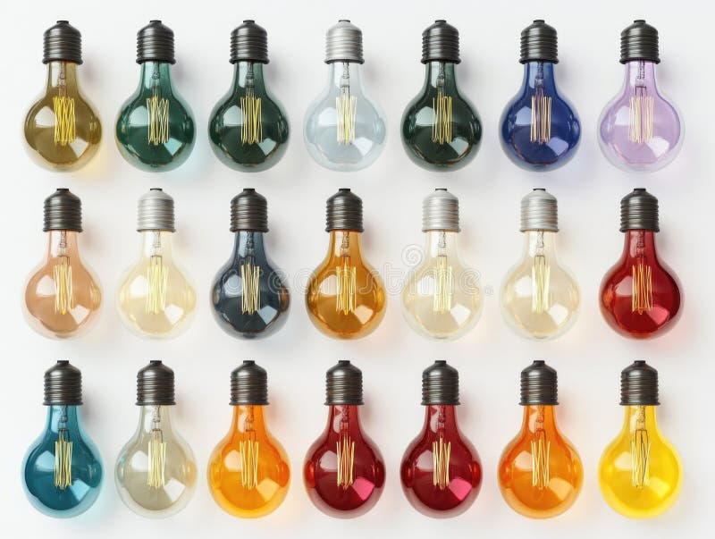 Multi-colored Light Bulbs on White Background Stock Illustration ...