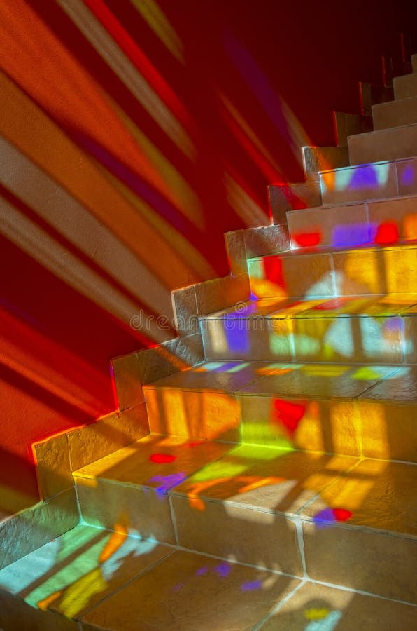 Spots of Colored Light on the Stairs. Stock Image - Image of motley ...