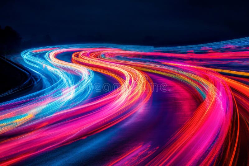 Multi-colored Light Trails, Ranging from Deep Red To Electric Blue ...
