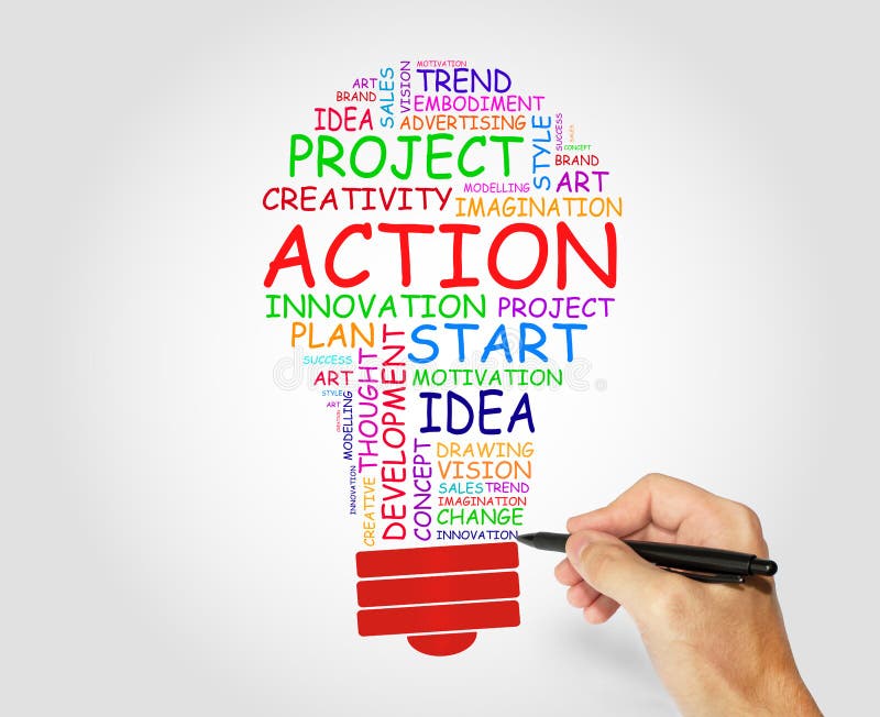 Multi-colored Lightbulb Made of Words, with Action, Creative and ...