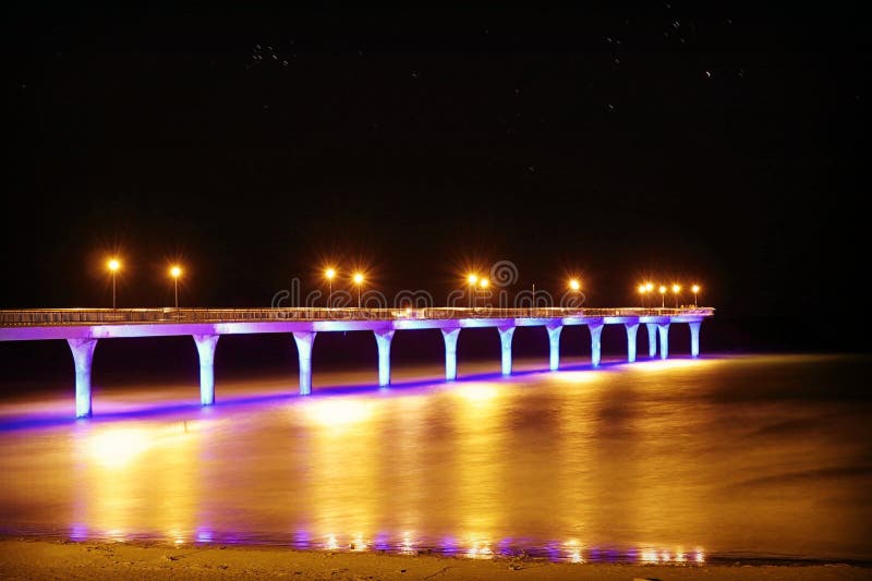 Multi Colored Lighted Bridge at Night Stock Image - Image of ...