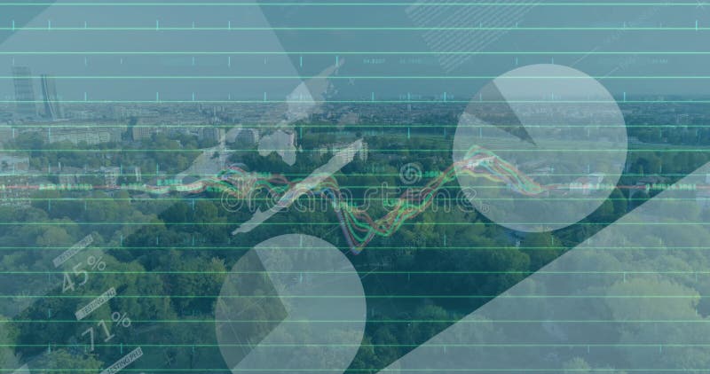 Multi-colored Line Graph Tracing Data Points Across Flat Design Skyline ...