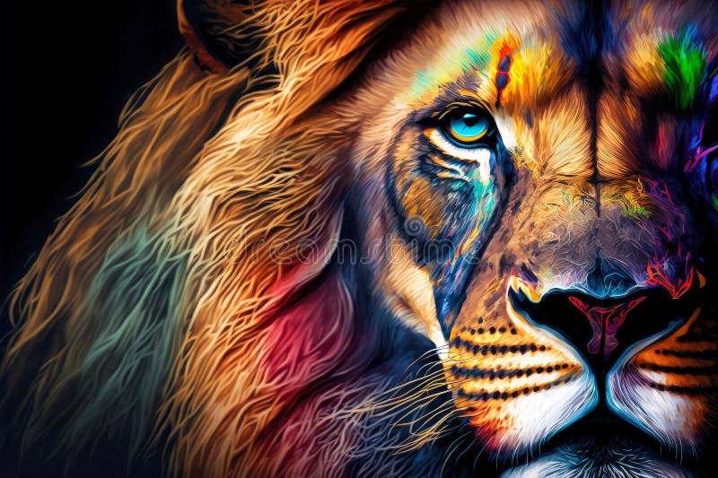 Multi-colored Lion Muzzle in Close-up Colors Stock Illustration ...