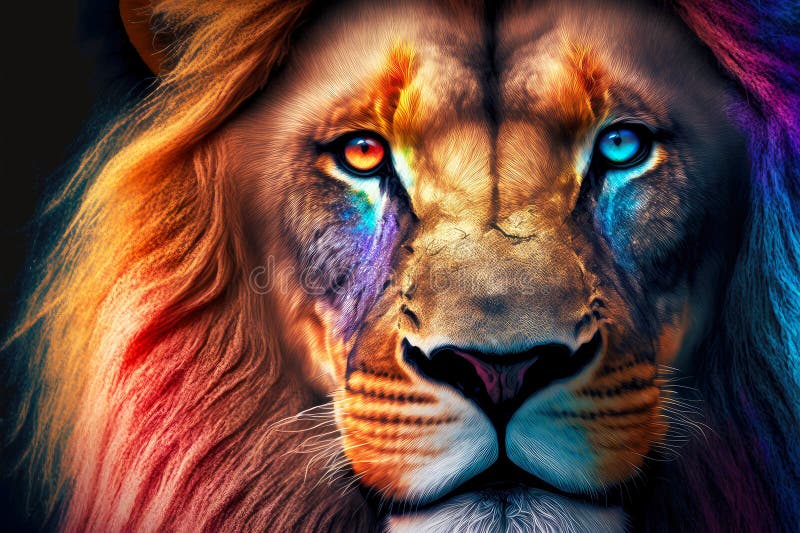 Multi-colored Lion Muzzle in Close-up Colors Stock Illustration ...