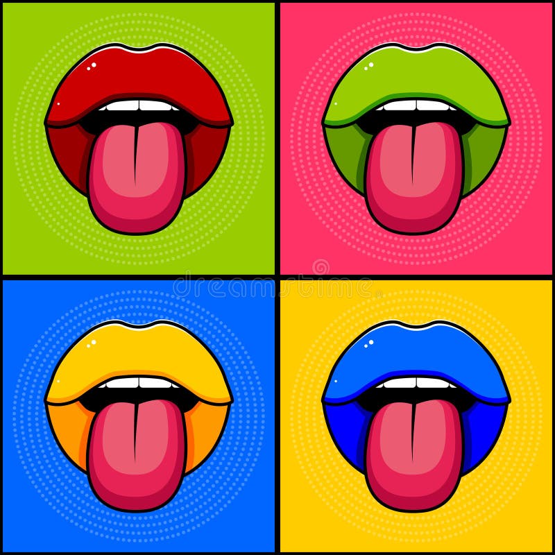 Multi-colored Lips on a Retro Background, Illustration in Pop Art Style ...