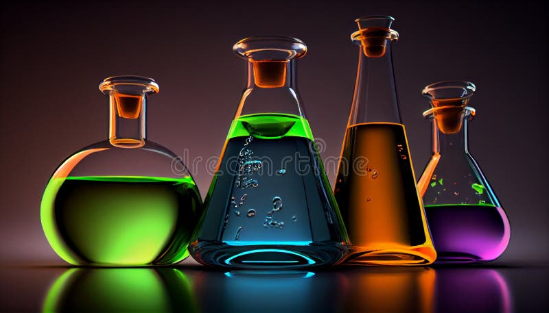 Multi Colored Liquid in a Beaker for Scientific Experiment Generated by ...