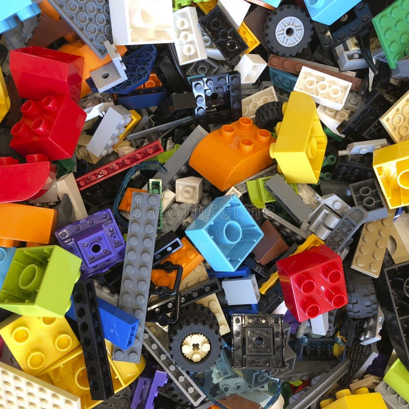 Multi-colored Little Lego Details Scattered Close-up in the Box Stock ...