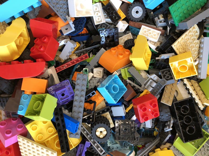 Multi-colored Little Lego Details Scattered Close-up in the Box Stock ...