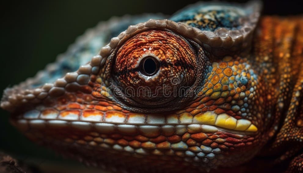 Multi Colored Lizard in Tropical Forest, Looking at Camera with ...