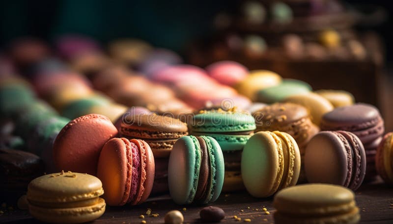 Multi Colored Macaroons Stacked High, a Sweet Indulgence Generated by ...