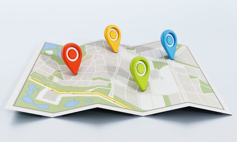 Multi-colored Markers on Navigation Map. 3D Illustration Stock ...