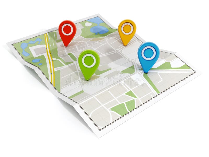 Multi-colored Markers on Navigation Map. 3D Illustration Stock ...