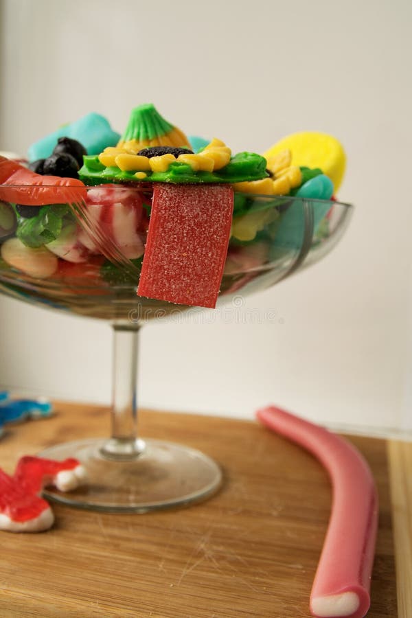 Multi-colored Marmalade Candies in a Form Lie in a Glass Candy Holder ...