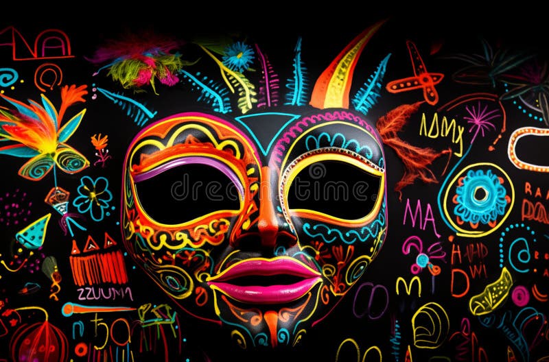 Multi-colored Mask with an Abstract Pattern on a Black Background Stock ...
