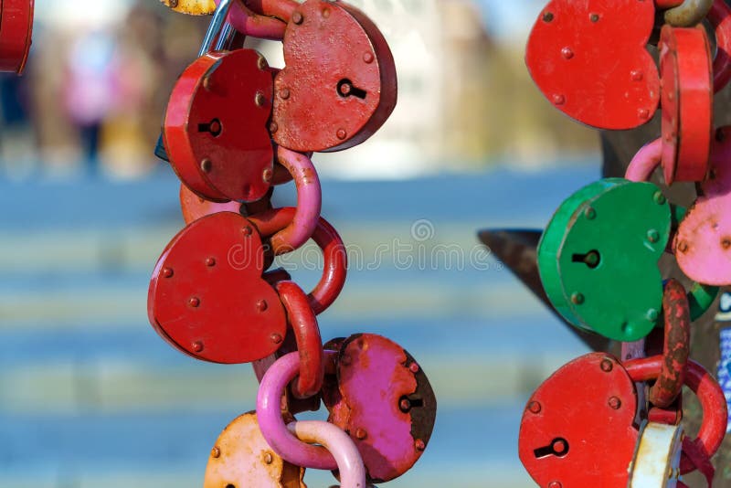 Multi-colored Metal Locks in the Shape of a Heart. Stock Image - Image ...