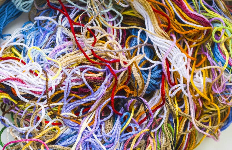 Multi-colored Mixed-up Embroidery Threads, a Bunch of Threads Stock ...
