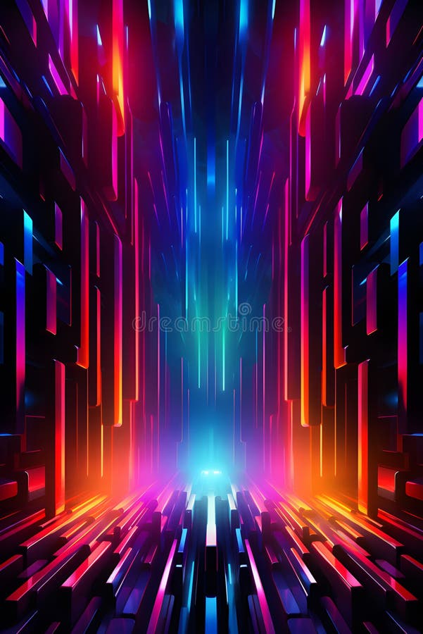 Multi-colored Neon Lights and Figures on a Dark Background. Abstract ...