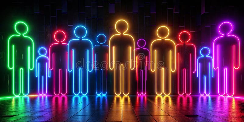 Multi Colored Neon Lights and Figures on a Dark Background Abstract ...