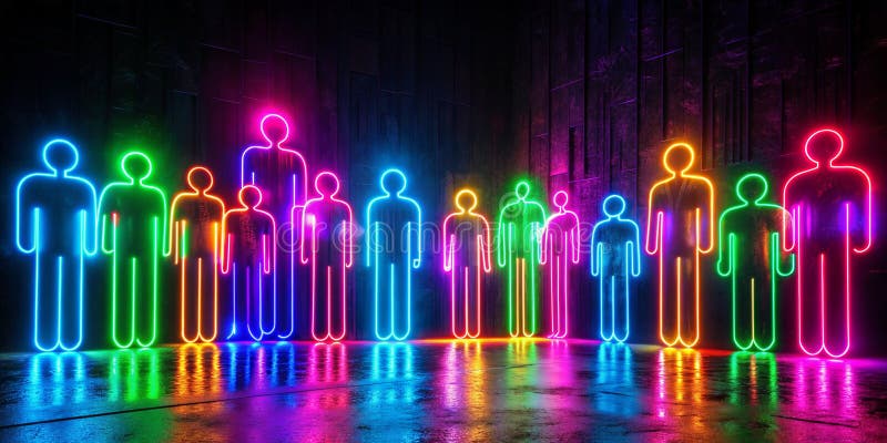 Multi Colored Neon Lights and Figures on a Dark Background Abstract ...