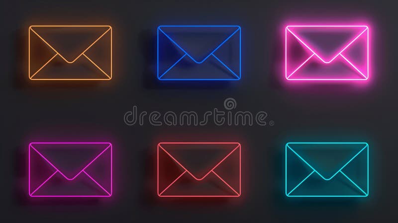 Multi-colored Neon Mailing Envelopes of Six Pieces on a Uniform Black ...