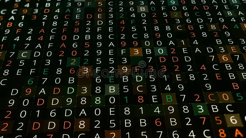 Multi-colored Numbers in Computer Space. Animation. Database with Numeric Cells and Letters of ...