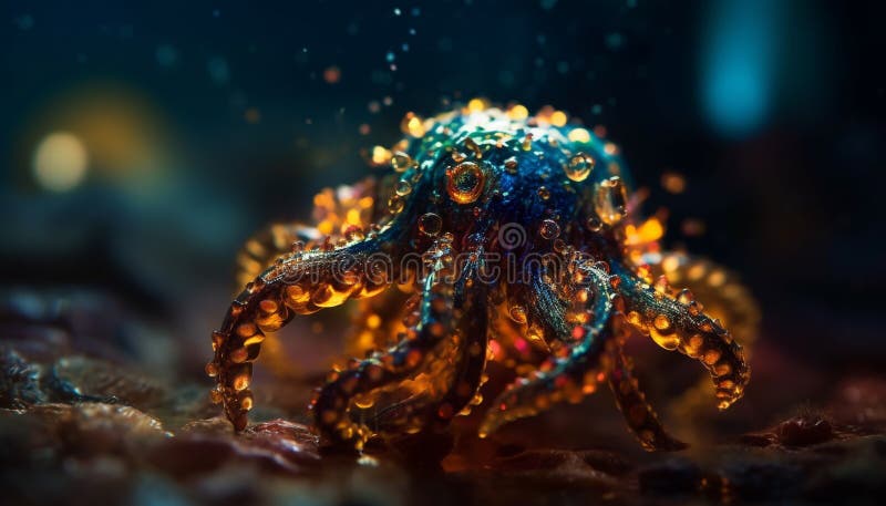 Multi Colored Octopus Tentacle Glows in Dark Water Generated by AI ...
