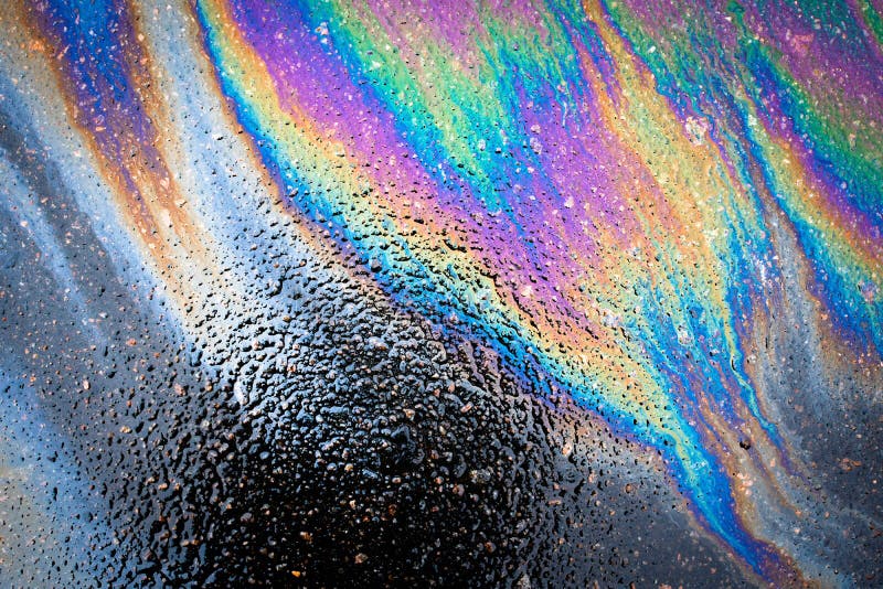 Multi Colored Oil Spill on Asphalt Road, Abstract Background Stock ...