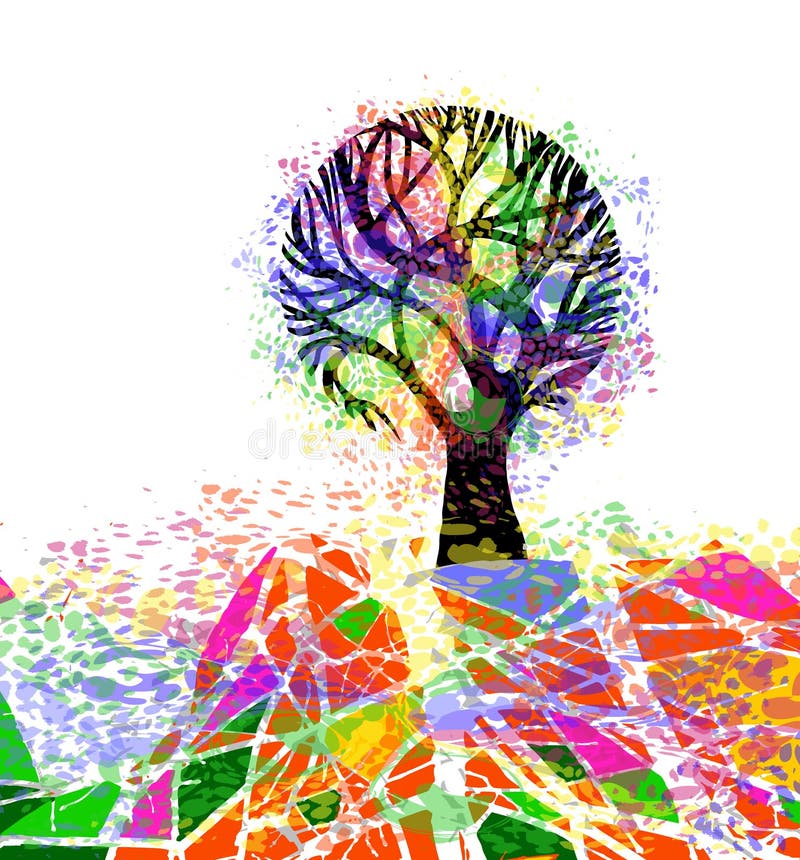 Multi Colored Paint Splat Abstract Tree Vector Illustration Stock ...