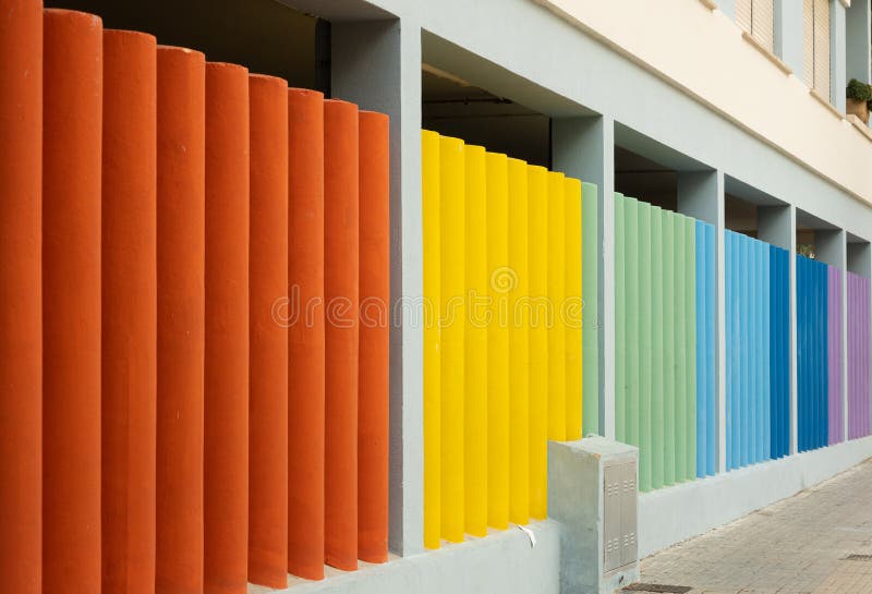 Multi Colored Painted Concrete Bars on a Building Stock Photo - Image ...