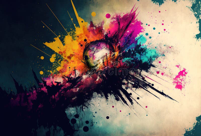 Multi-colored Painting with Brushstroke and Splash Paint Technique ...