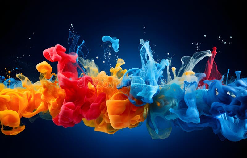Multi-colored Paints Flow Down in Blue Transparent Water Underwater ...
