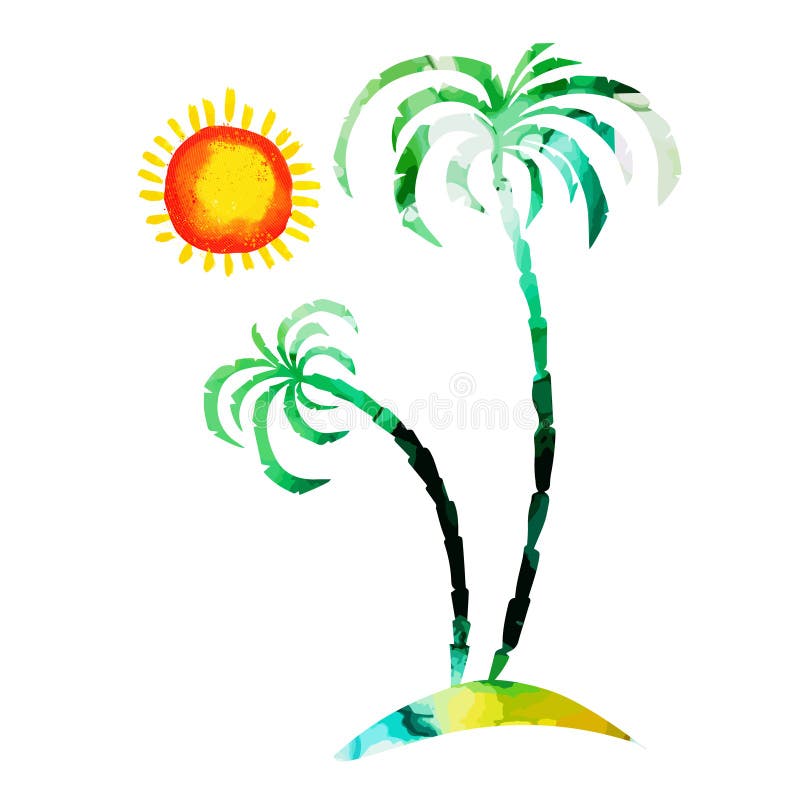 Multi-colored Palm Tree. Hello Summer. Mixed Media. Vector Illustration ...