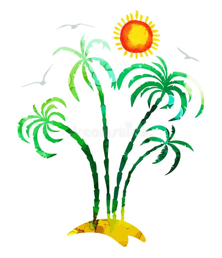 Multi-colored Palm Tree. Hello Summer. Mixed Media. Vector Illustration ...