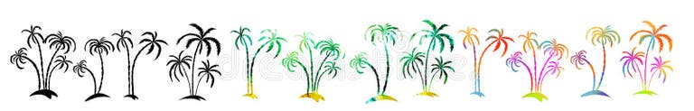 Set Multi-colored Palm Trees. Hello Summer. Mixed Media. Vector ...