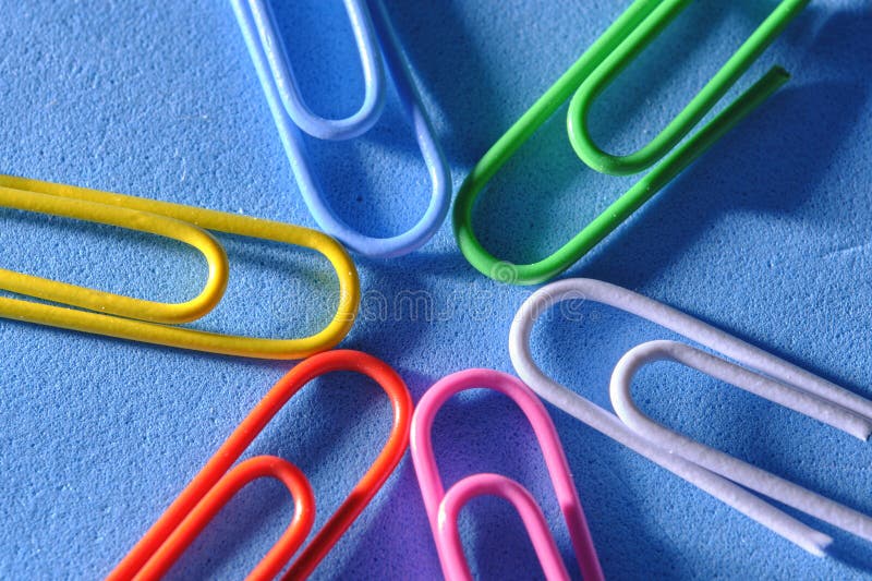 Multi Colored Paper Clips Folded Shape Star Blue Background Stock ...