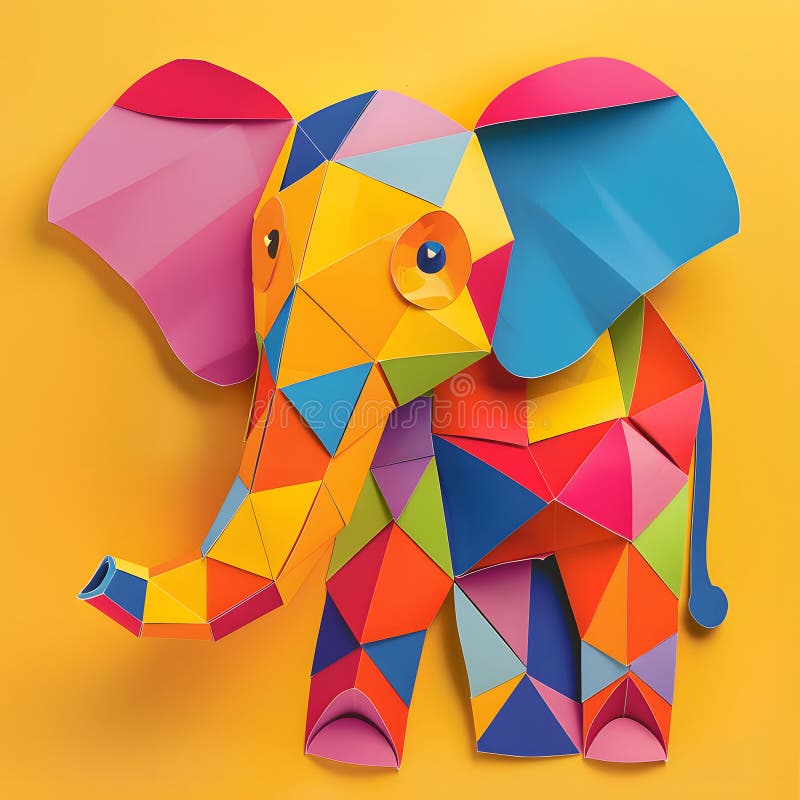Generative AI. Colorful Geometric Paper Elephant Sculpture Against a ...