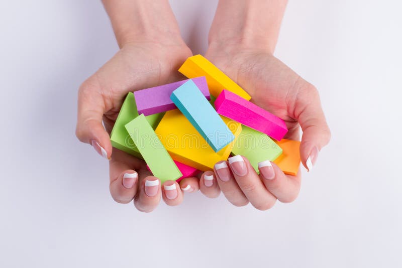 Multi-colored Paper Stickers in the Hands. Stock Image - Image of ...