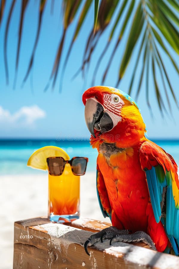 Multi-colored Parrot on the Beach. Selective Focus Stock Image - Image ...