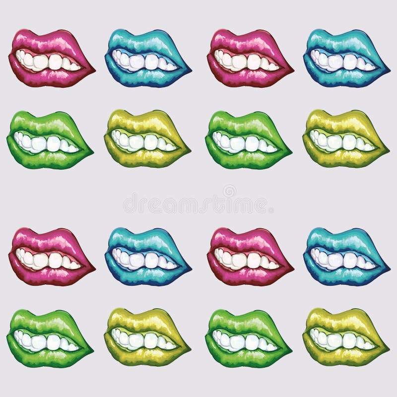 Multi-colored Pattern with Mouth Biting Lip and Flowing Tow. Stock ...