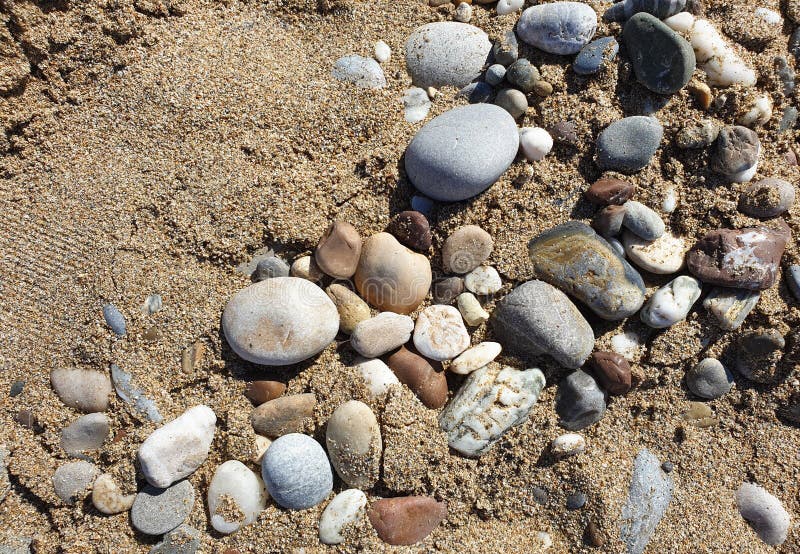 Multi-colored Pebbles of Different Shapes on the Sandy Shore Stock ...