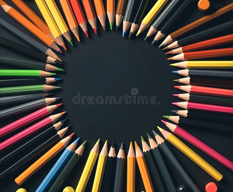 Multi-colored Pencils on a Black Background, Generative AI. Stock ...