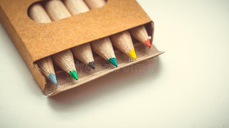 Multi Colored Pencils in Open Brown Box Stock Image - Image of file ...