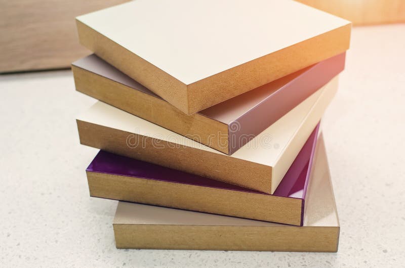 Multi-colored Pieces of MDF, Close-up Stock Photo - Image of furniture ...