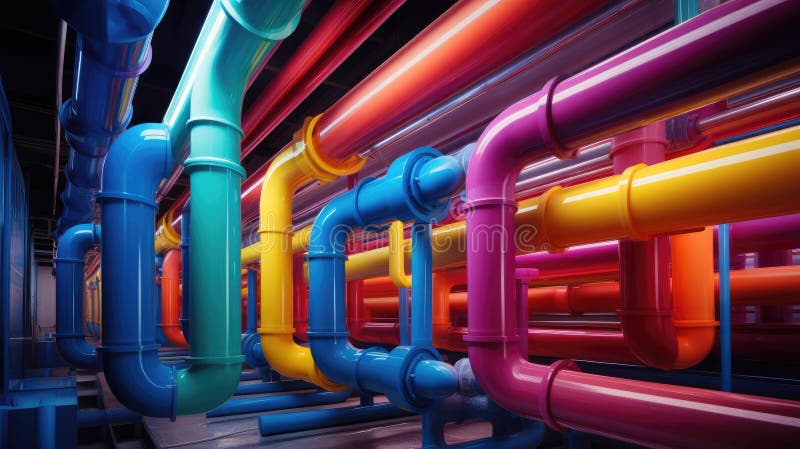 Multi-colored pipes stock illustration. Illustration of factory - 291592074